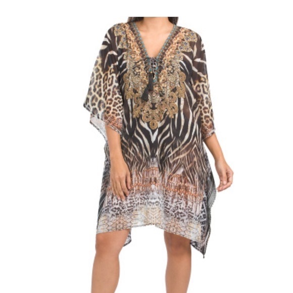 La Moda | Swim | La Moda Cleopatra Short Caftan Tie Up Neck Swim Cover ...